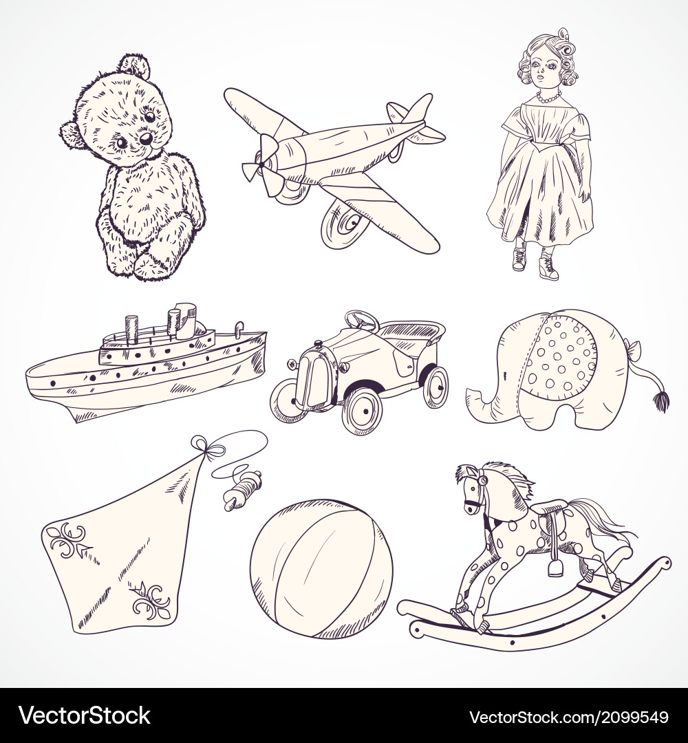 Vintage Toy Sketch Icons Royalty Free Vector Image
