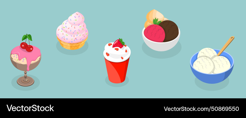 3d isometric flat set of ice creams Royalty Free Vector