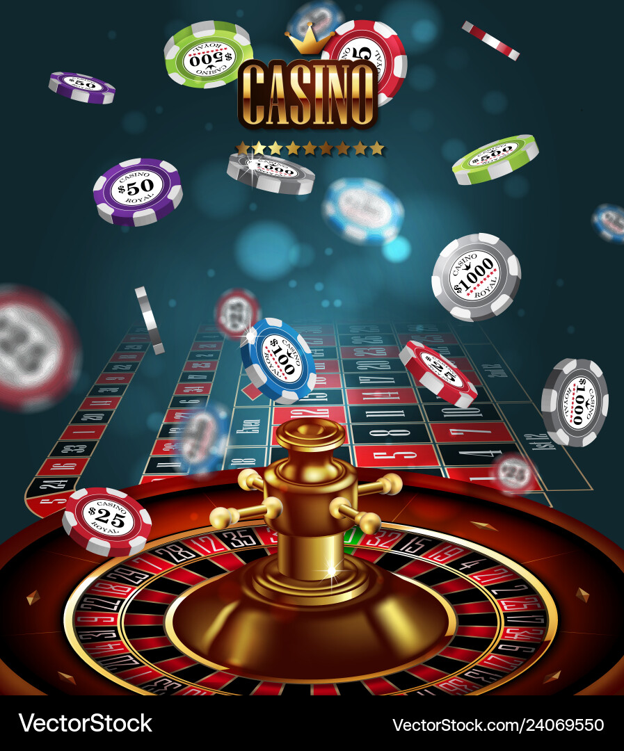 Casino advertising with roulette and elements Vector Image