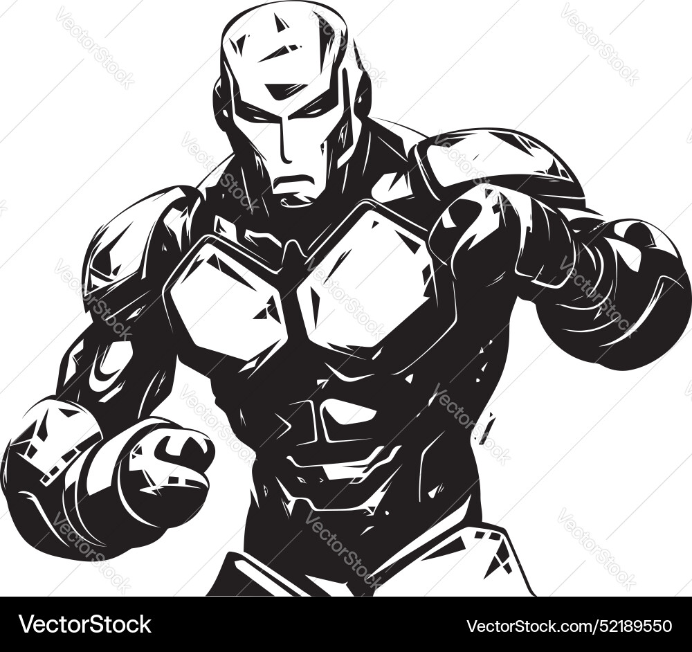 Circuit champion robot boxer black logo design Vector Image