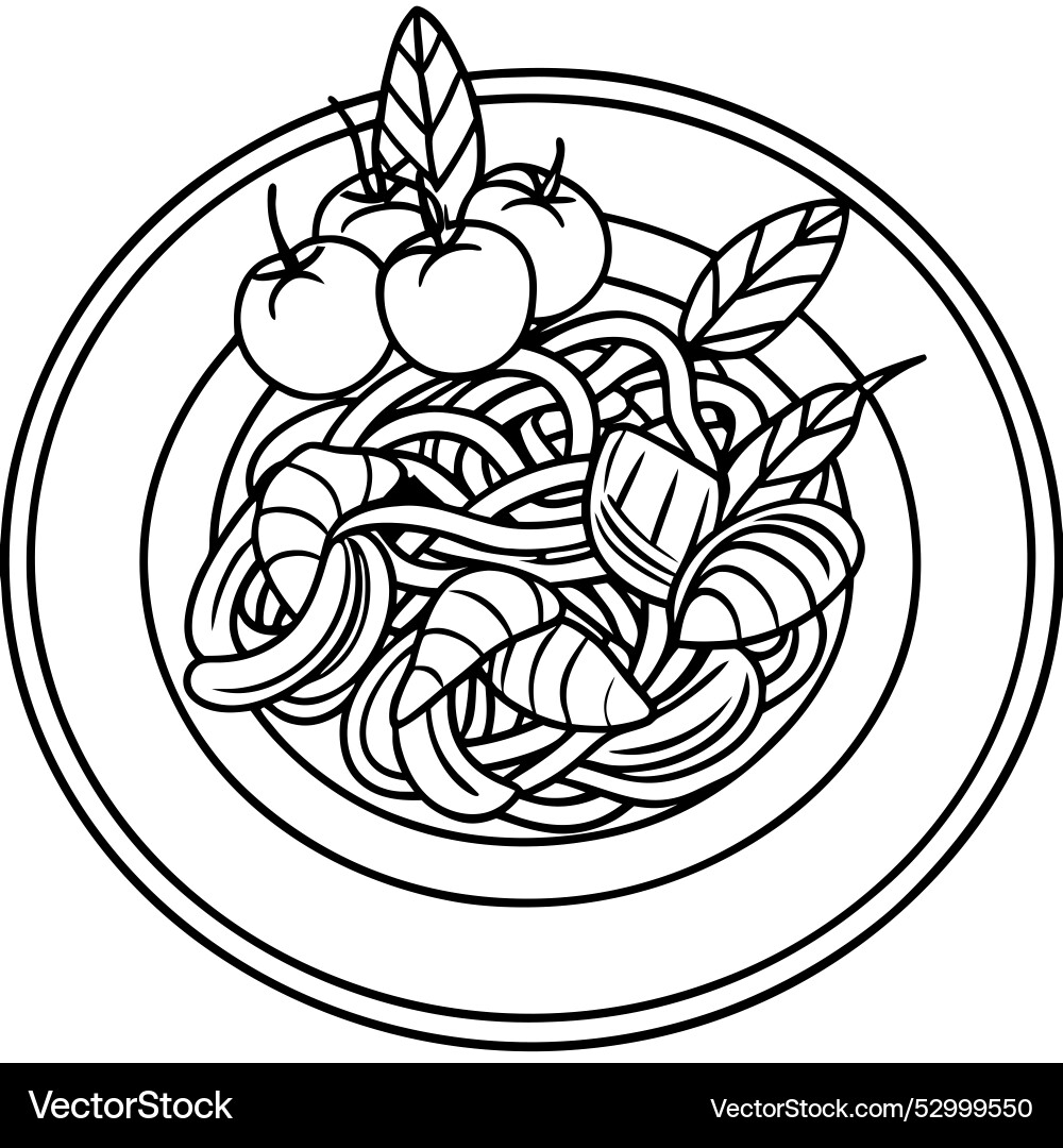 Delicious pasta dish with shrimp tomatoes Vector Image