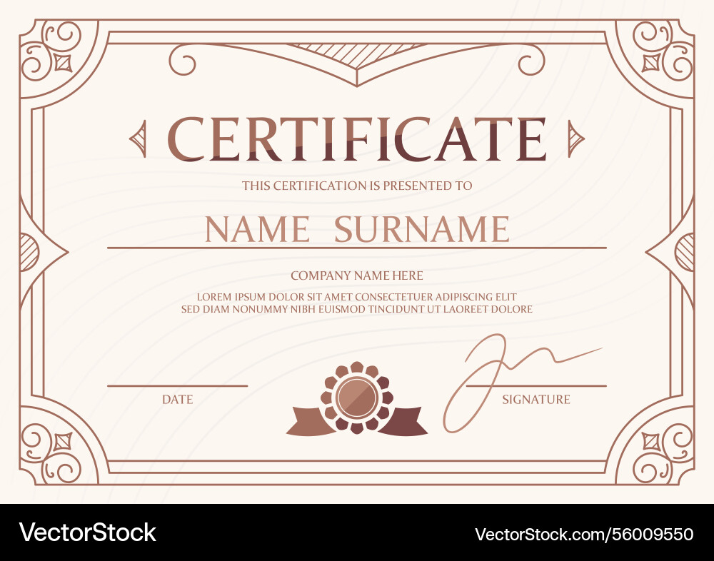 Name certificate retro frame template Royalty Free Vector