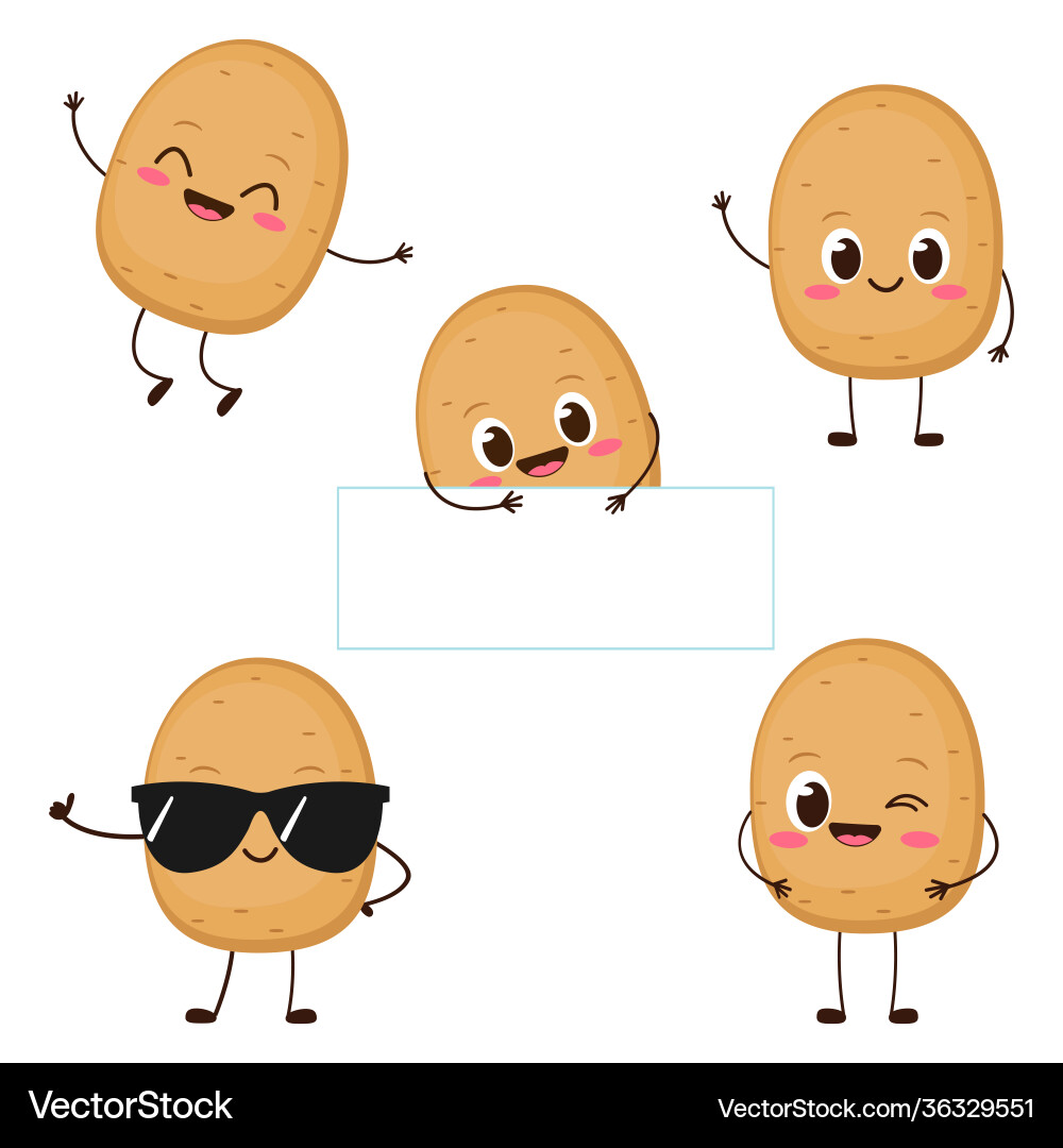 Cute happy potato character set Royalty Free Vector Image