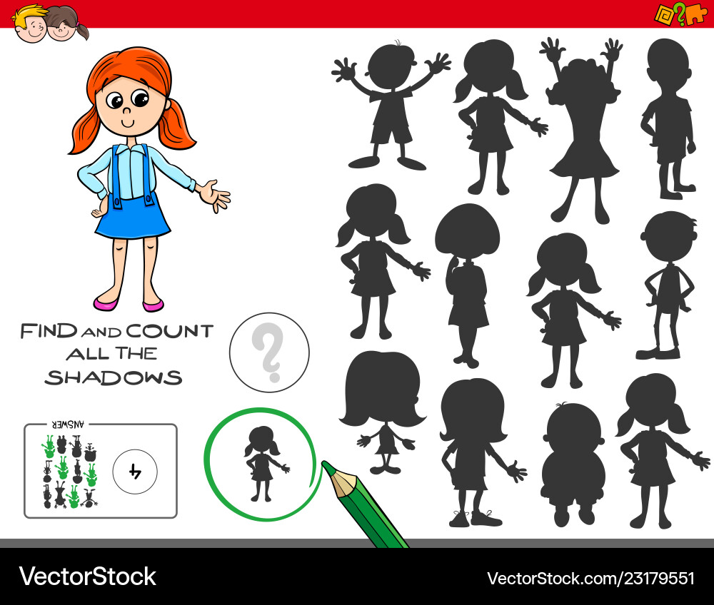 Educational shadows game with cute girl Royalty Free Vector