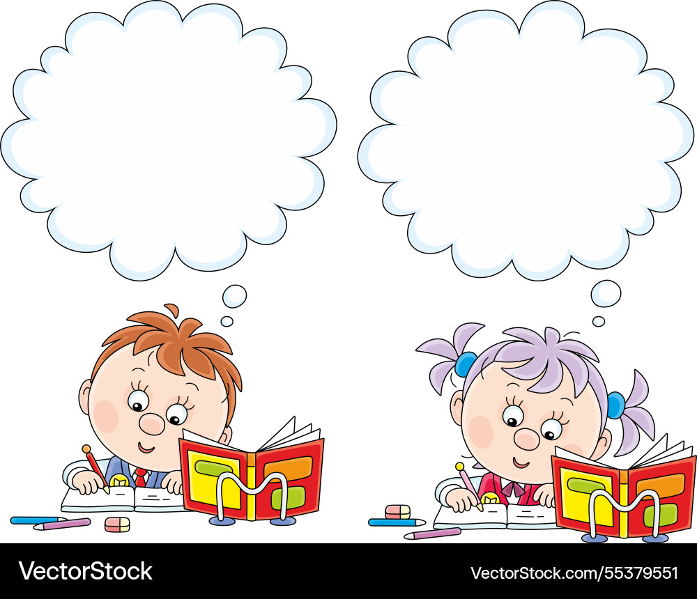 Little schoolchildren thinking Royalty Free Vector Image
