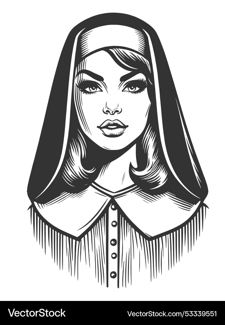 Nun portrait engraving sketch Royalty Free Vector Image