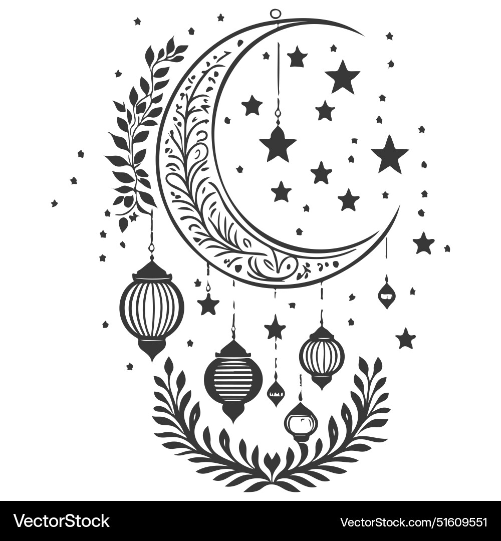 Ramadan crescent lantern moon grey Royalty Free Vector Image