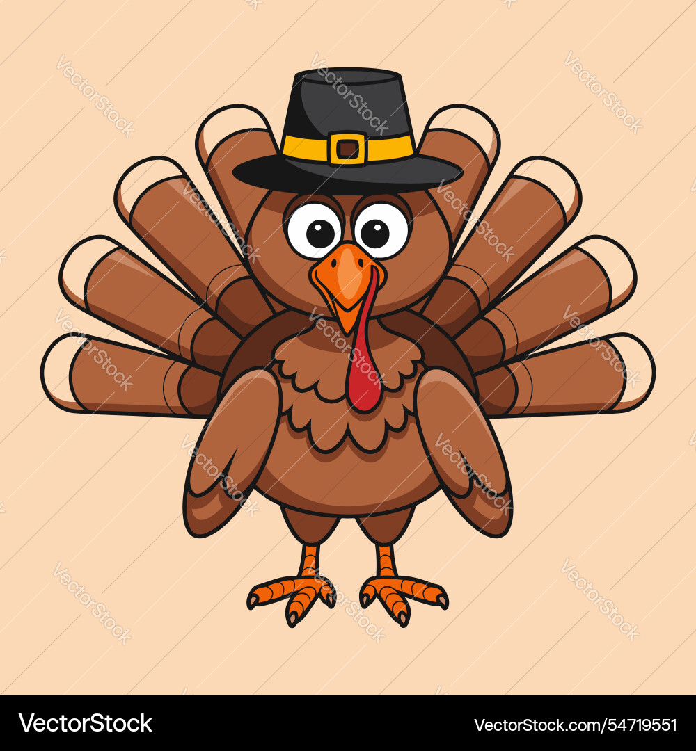 Thanksgiving turkey with pilgrim hat cartoon Vector Image
