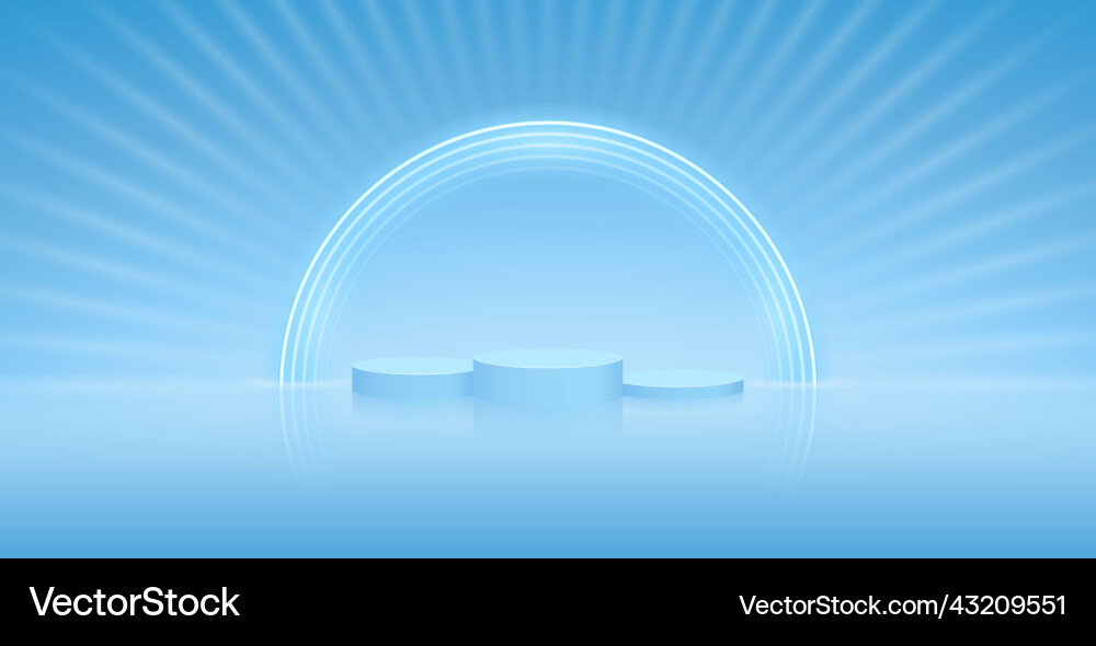 Winners podium with neon on light blue background Vector Image