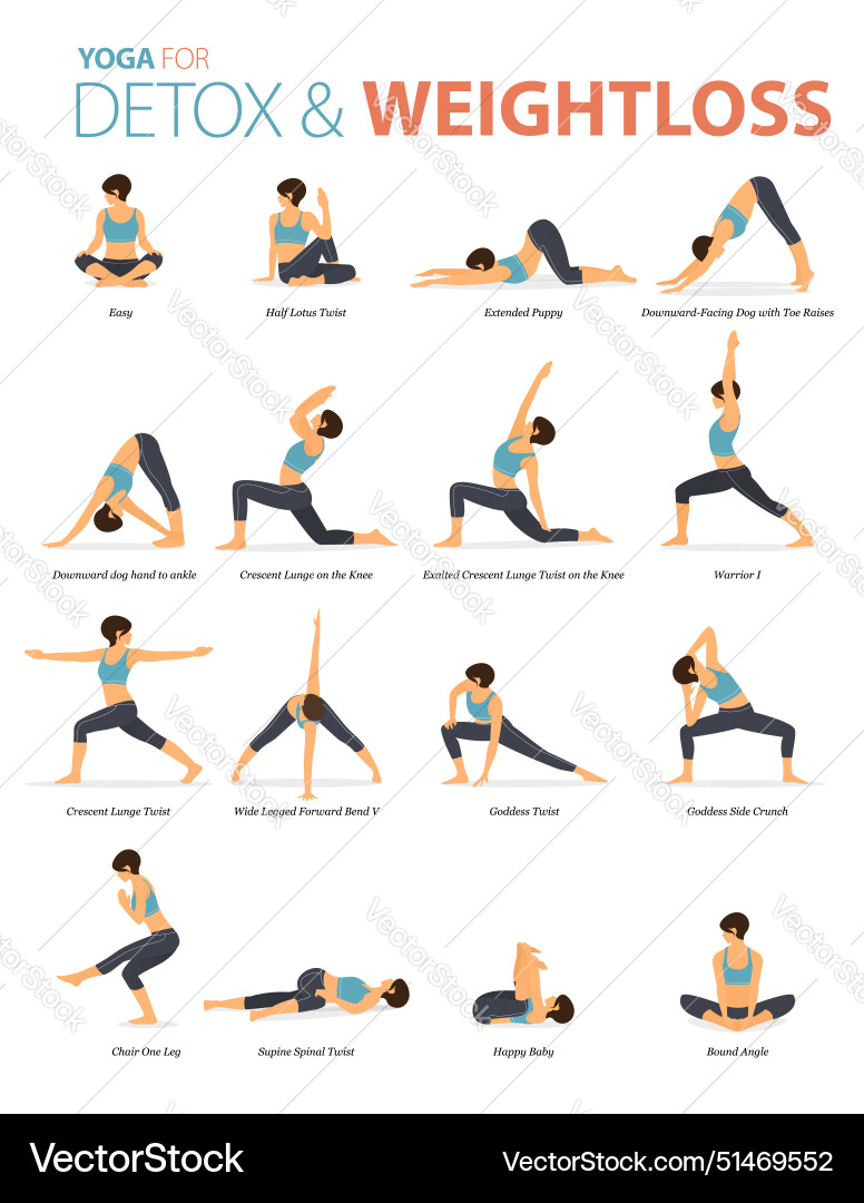 16 yoga pose for workout in detox concept Vector Image