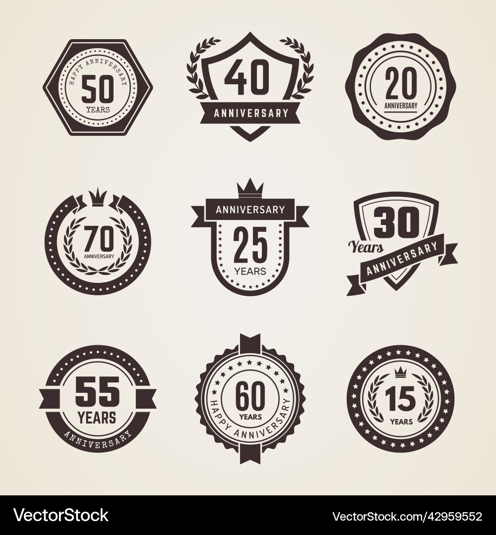 Anniversary badges celebration dates numbers Vector Image