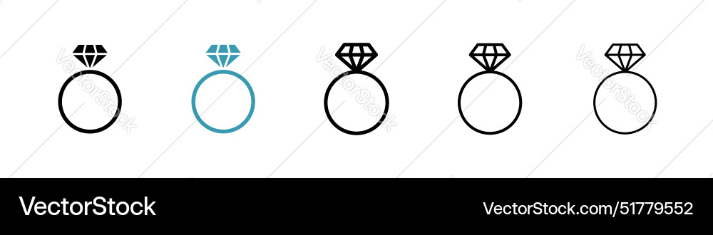 Diamond ring icon set black filled and outlined Vector Image