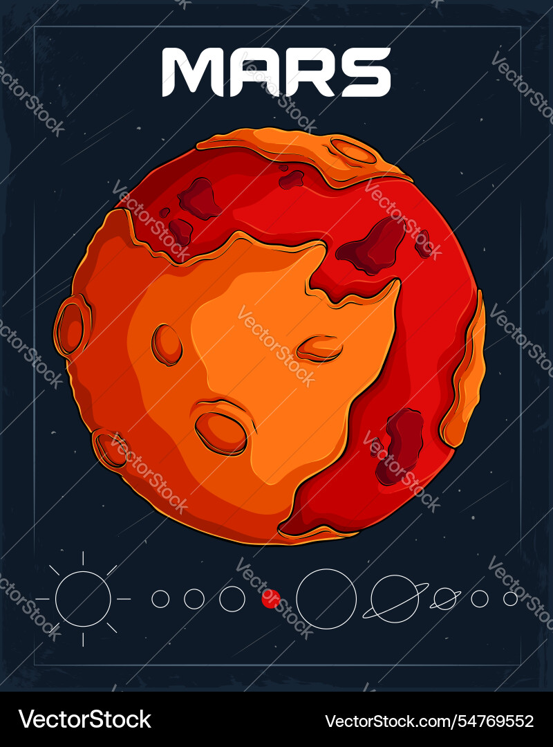 Hand drawn fiery energetic reddish mars planet Vector Image