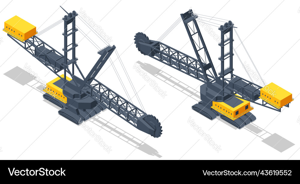 Isometric bucket-wheel excavator bwe continuous Vector Image