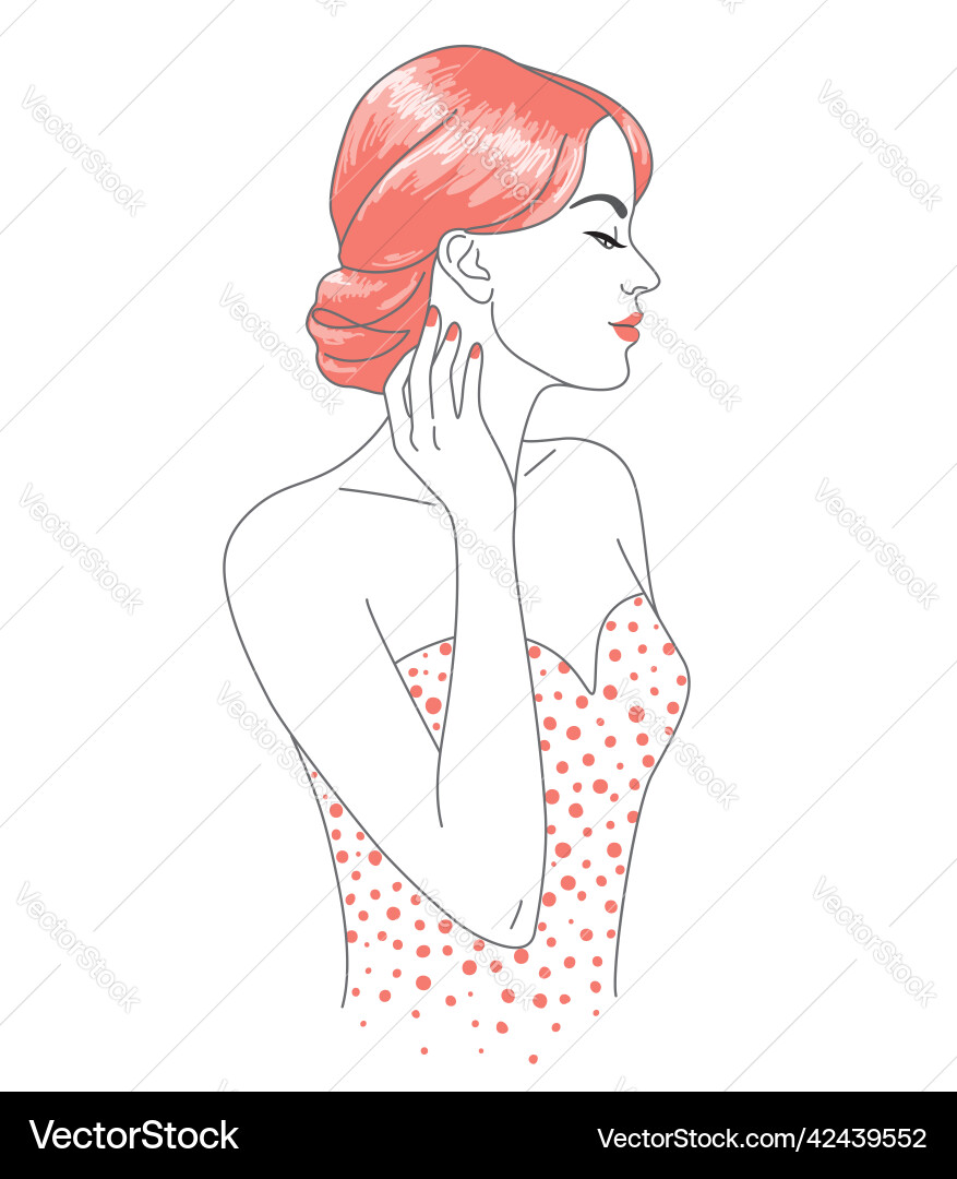 Redhead woman line art Royalty Free Vector Image