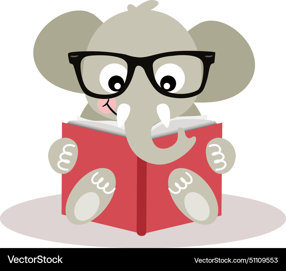 Cute elephant sitting reading a book Royalty Free Vector