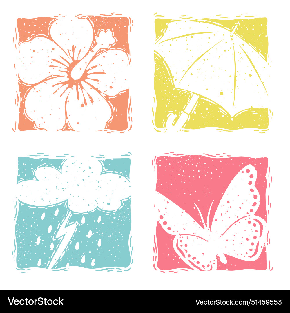 Linocut spring elements graphic Royalty Free Vector Image