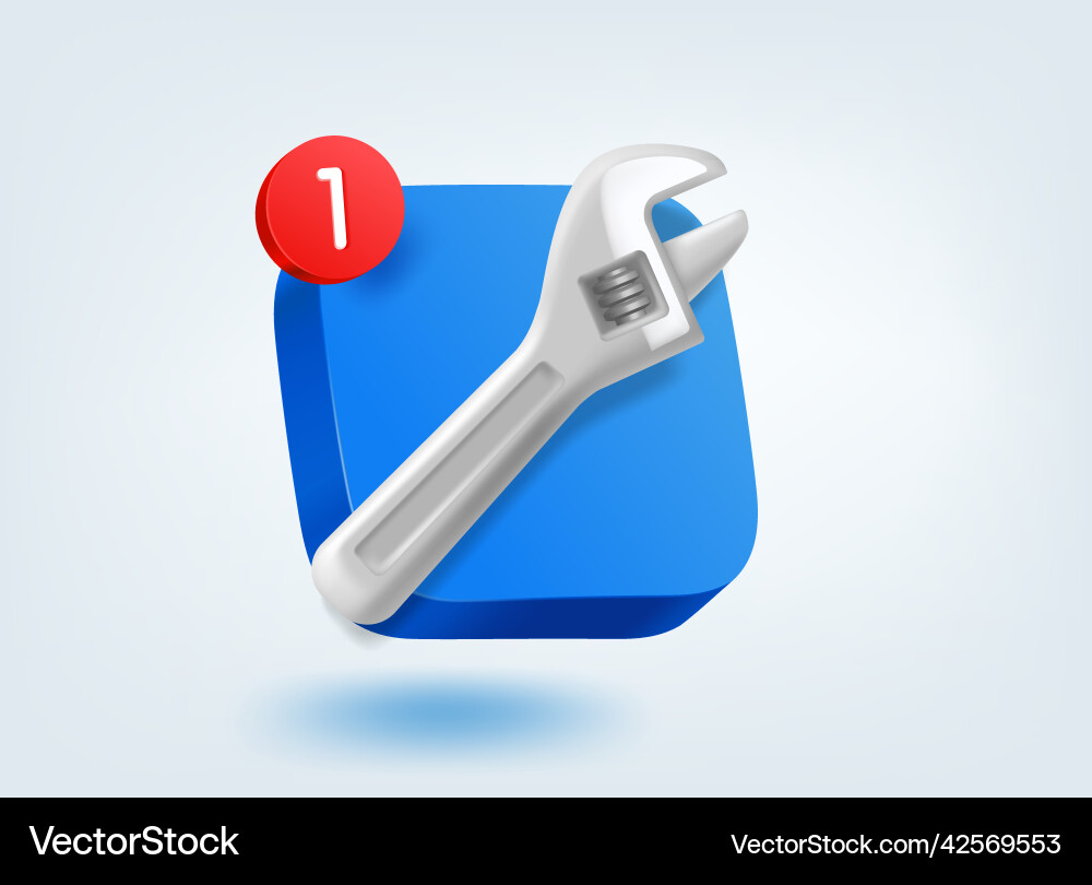 Metal wrench 3d mobile application icon Royalty Free Vector