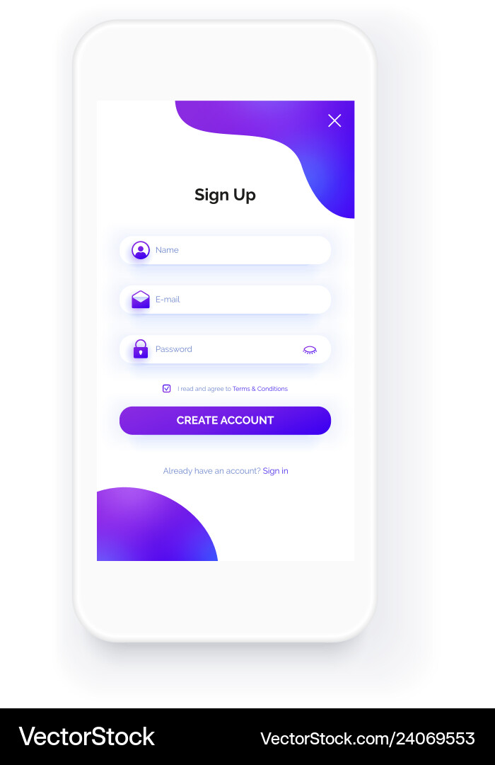 Mobile ui kit sign up form registration screen Vector Image