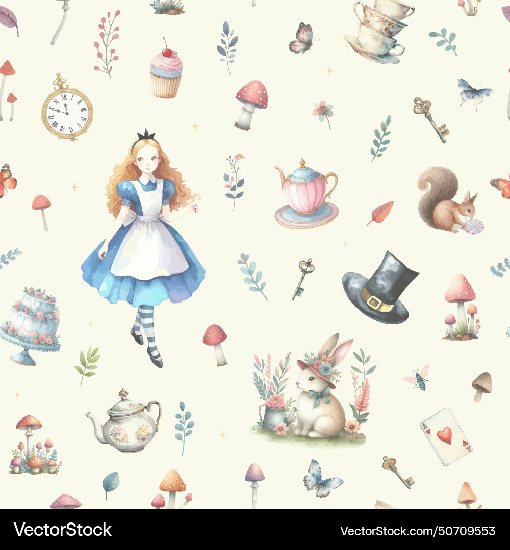 Watercolor wonderland seamless pattern background Vector Image