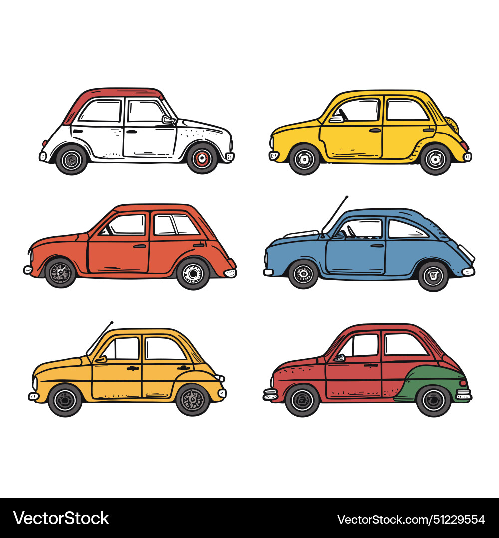 Collection colorful classic cars Royalty Free Vector Image