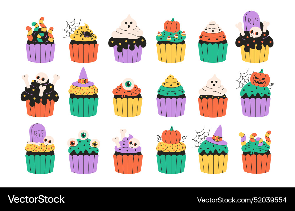 Cute halloween cupcakes with eyes spider web Vector Image