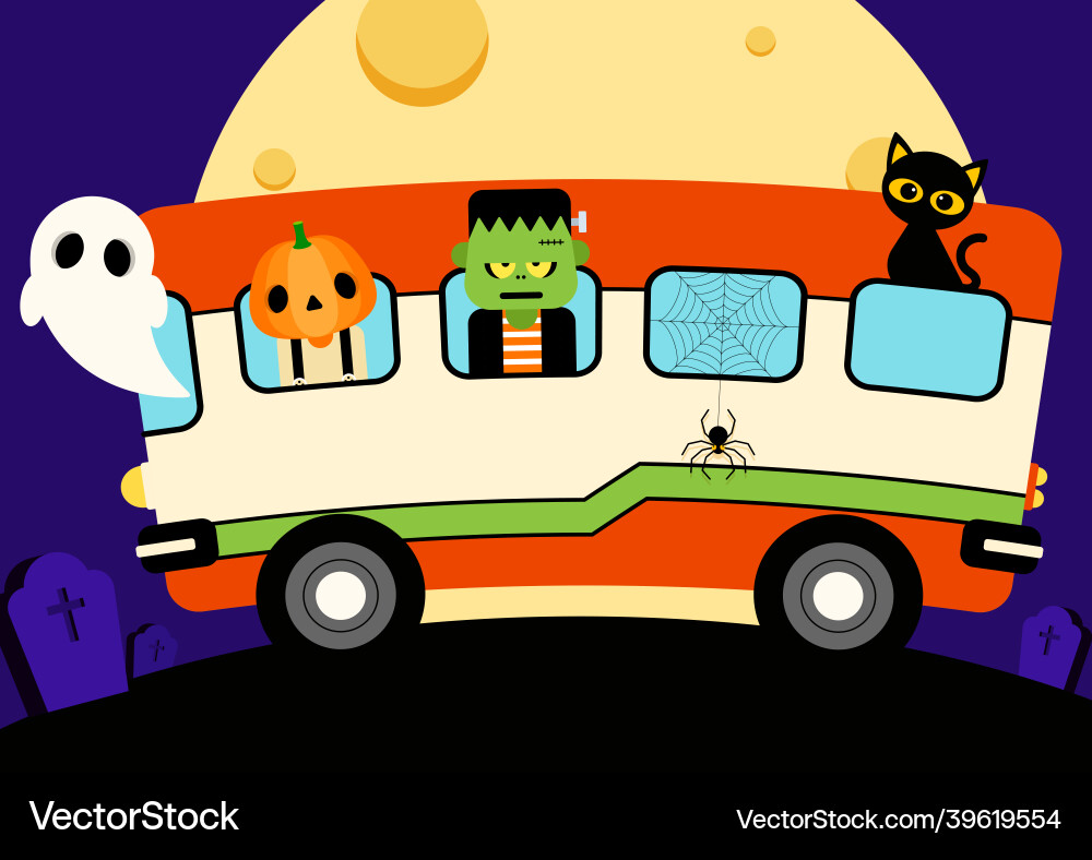 Halloween Bus Party Decoration Royalty Free Vector Image