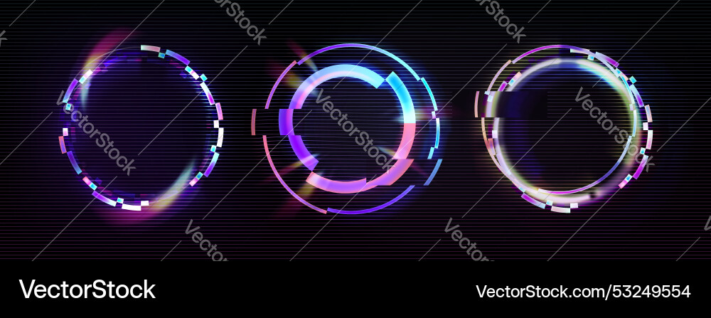 Neon glitch effect circle digital ring frame Vector Image