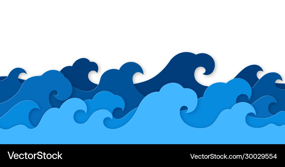 Paper sea waves blue water wave Royalty Free Vector Image