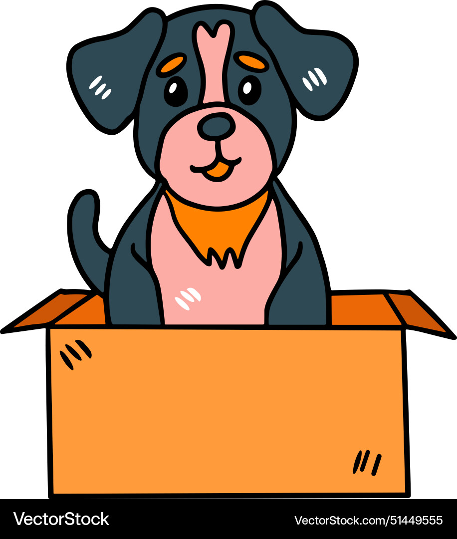 A dog is sitting in box Royalty Free Vector Image