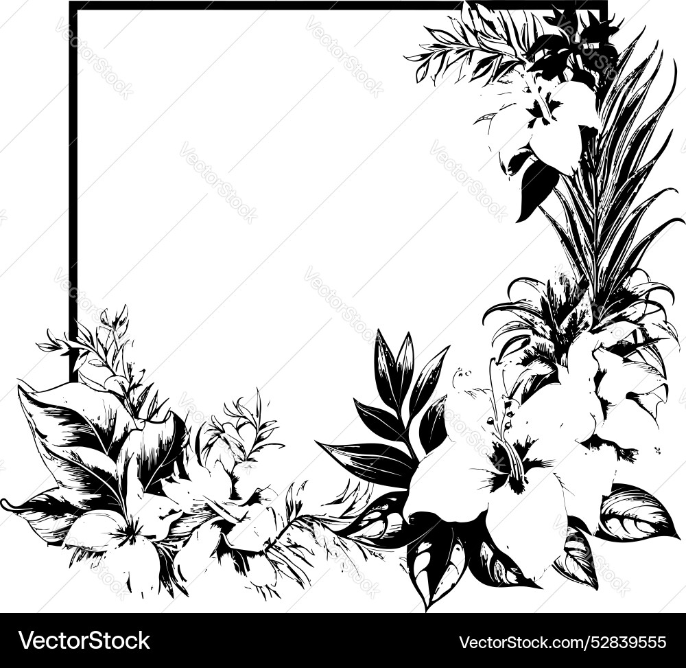 Botanic bloom flowering border frame palm Vector Image