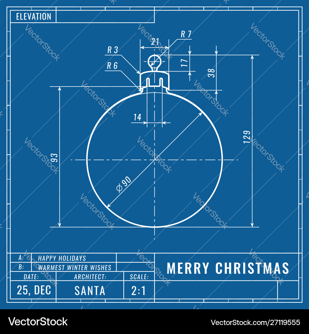 Christmas ball as technical blueprint drawing Vector Image