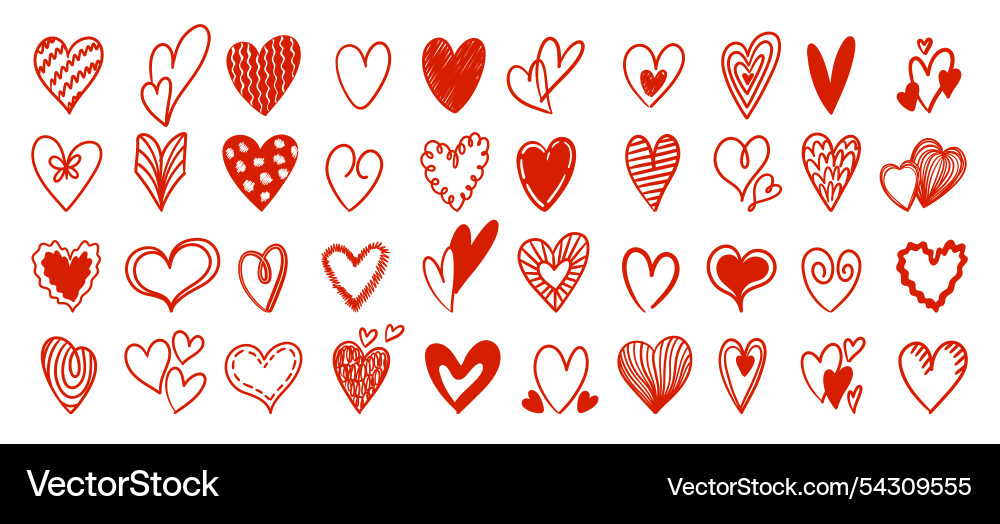 Doodle red hearts abstract hand drawn romantic Vector Image