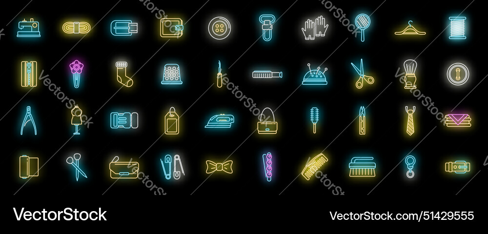 Haberdashery icons set neon Royalty Free Vector Image