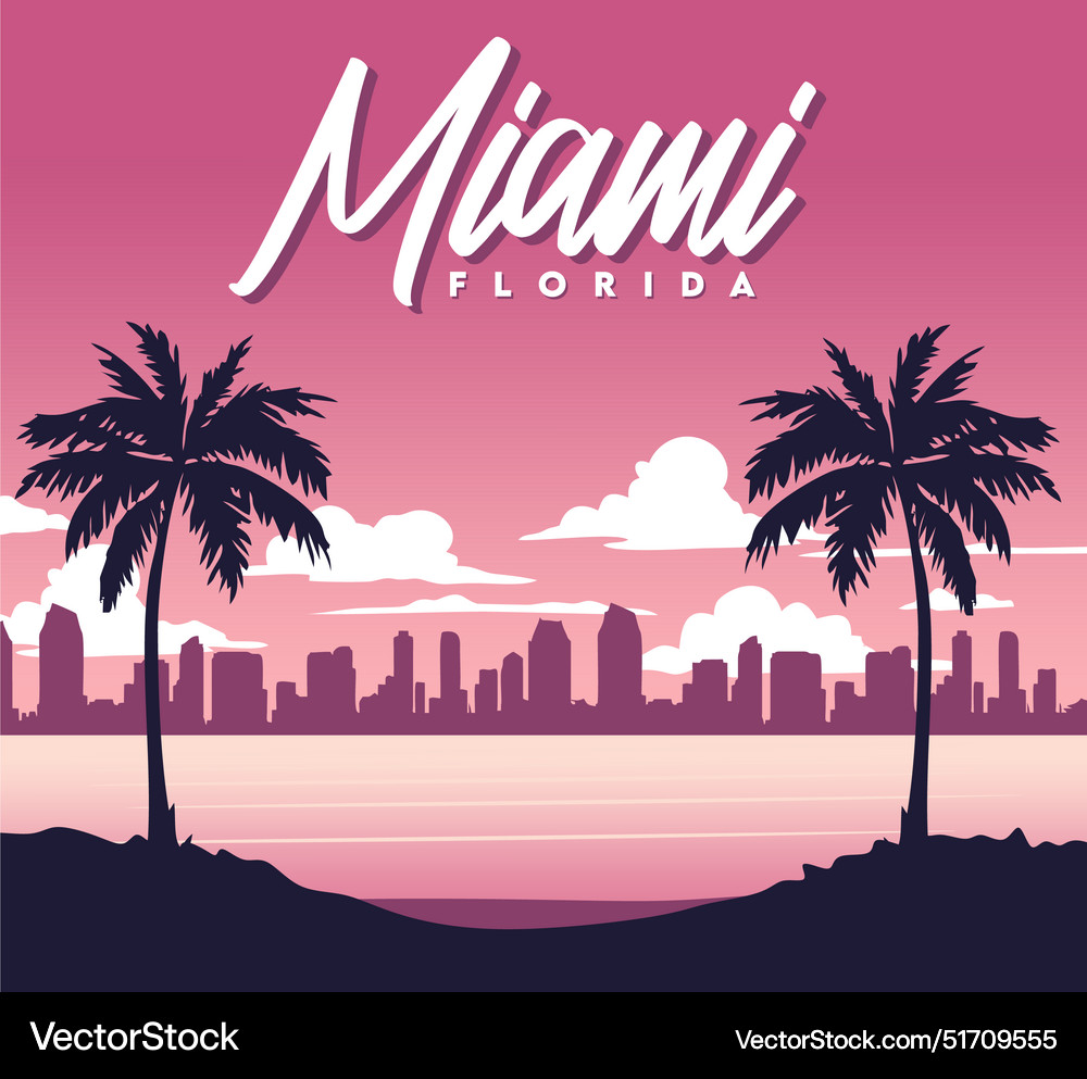 Miami florida with beautiful sky background Vector Image