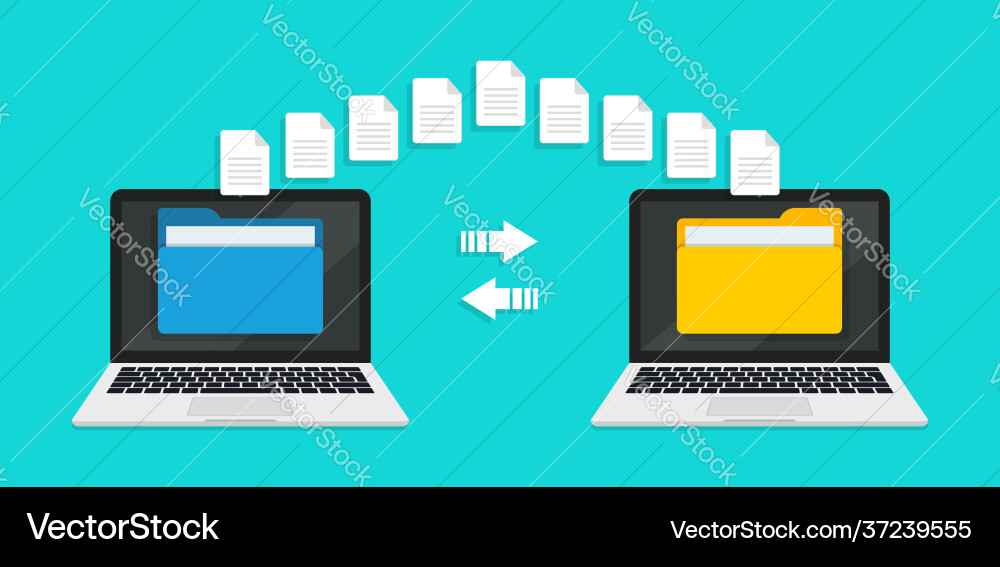 Transfer file data between laptop transmission Vector Image