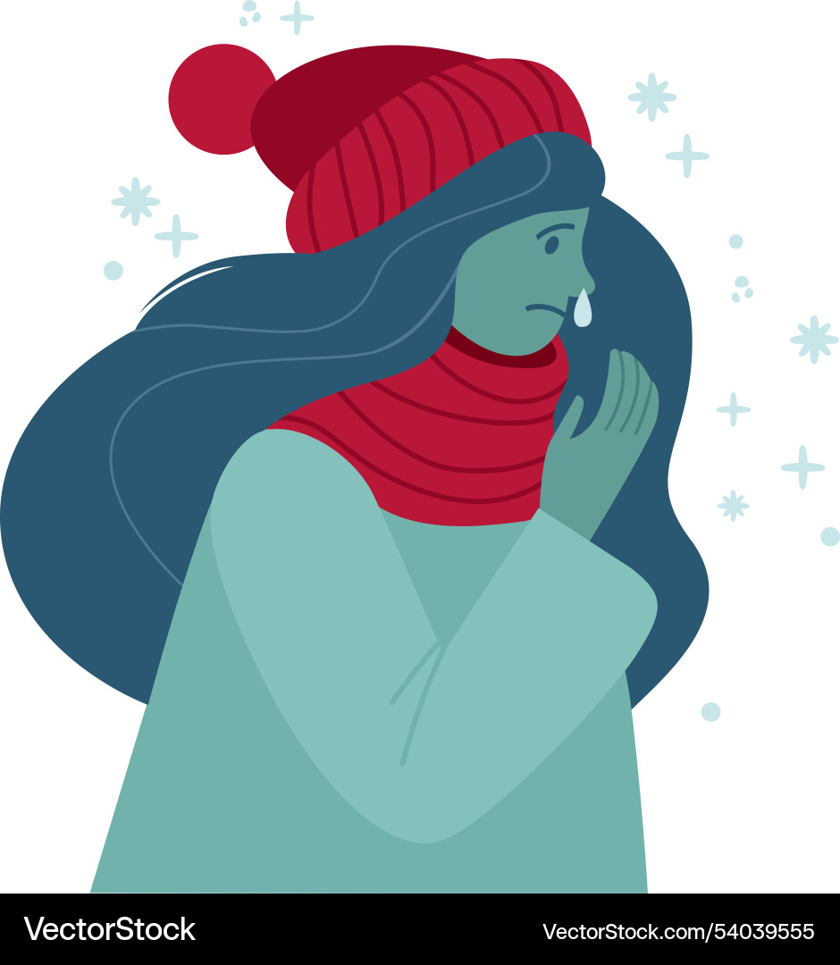 Woman with runny nose feeling sick Royalty Free Vector Image