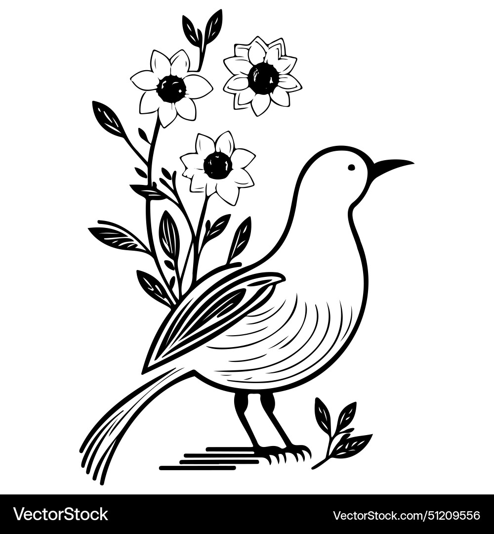 Bird flower sketch hand draw Royalty Free Vector Image