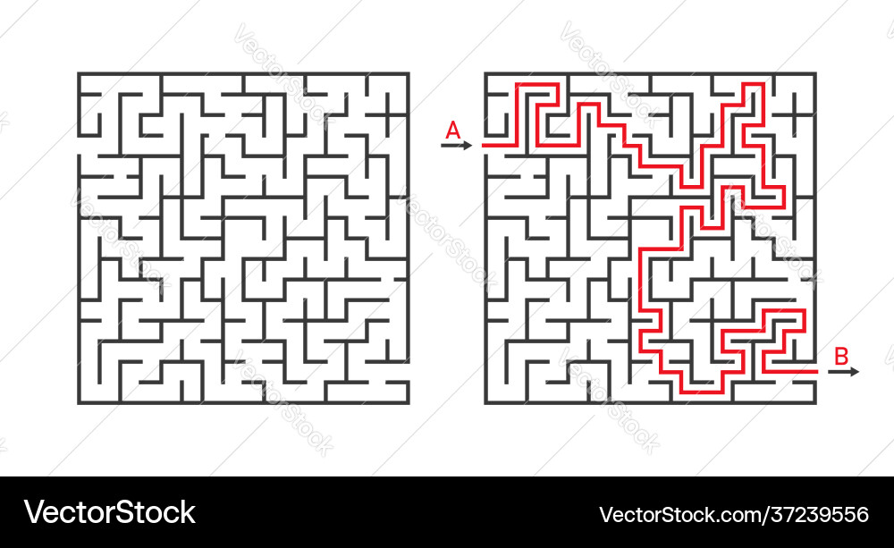 Maze game labyrinth square solving puzzle line Vector Image