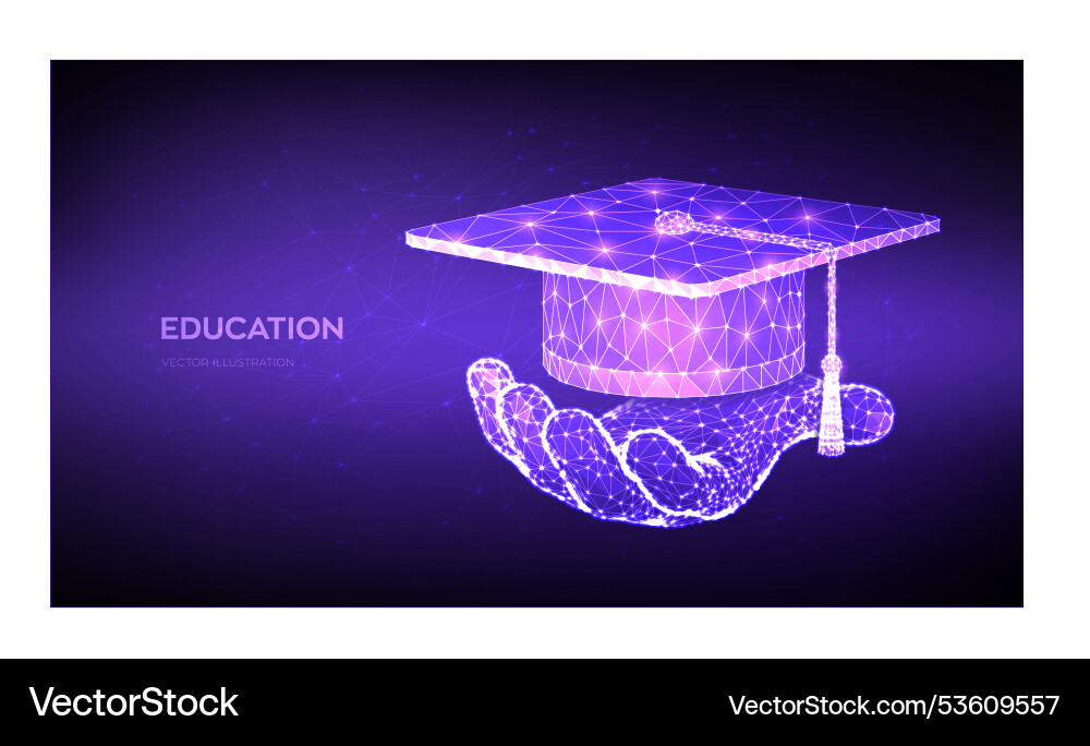 Abstract low polygonal graduation cap student hat Vector Image