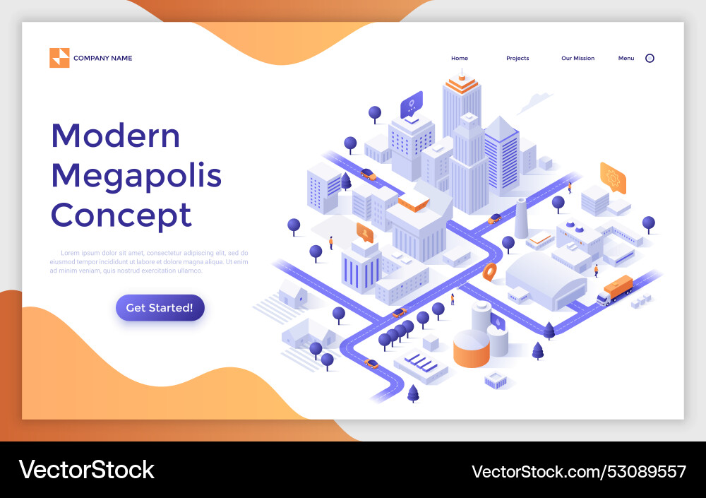 Modern isometric landing page template Royalty Free Vector
