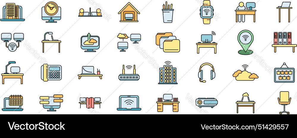 Smart office space icons set color line Royalty Free Vector Smart office space icons set color line Royalty Free Vector