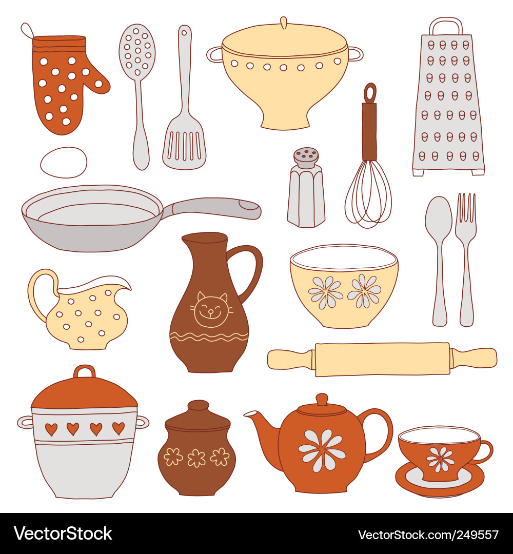 Tableware and kitchen tools Royalty Free Vector Image