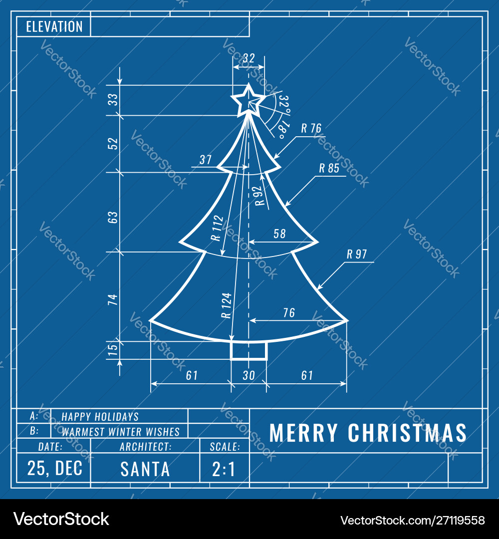 Christmas tree as technical blueprint drawing Vector Image