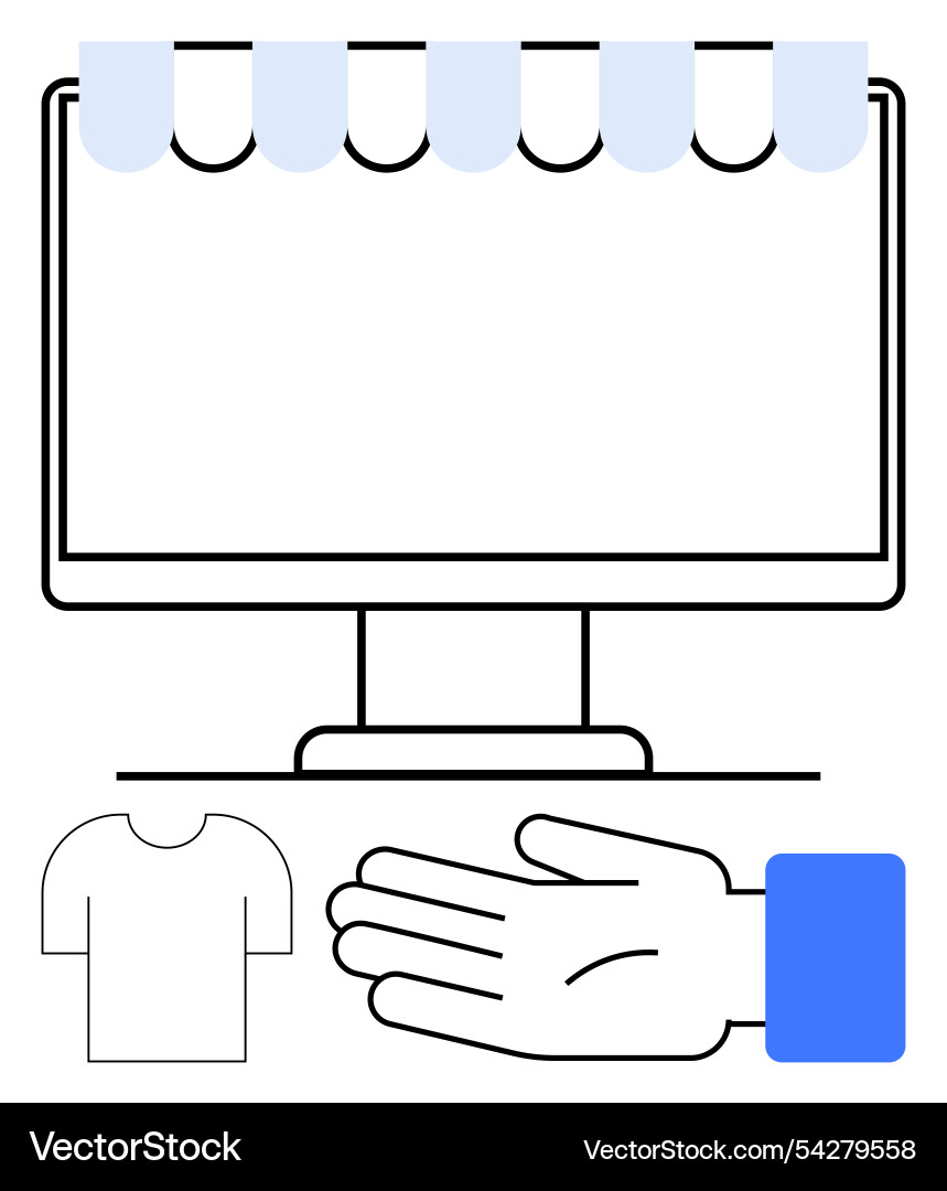 Computer screen with store canopy outstretched Vector Image