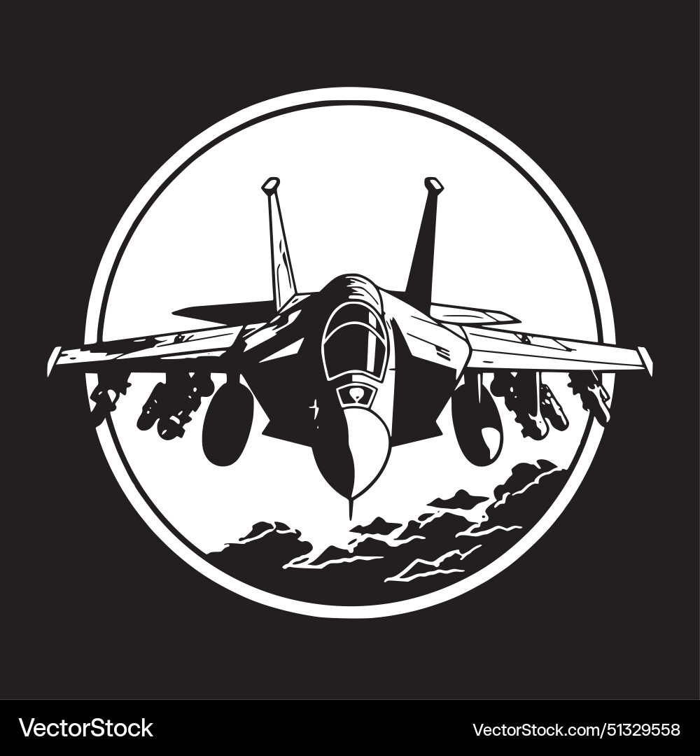 Fighter jet - black and white isolated icon Vector Image