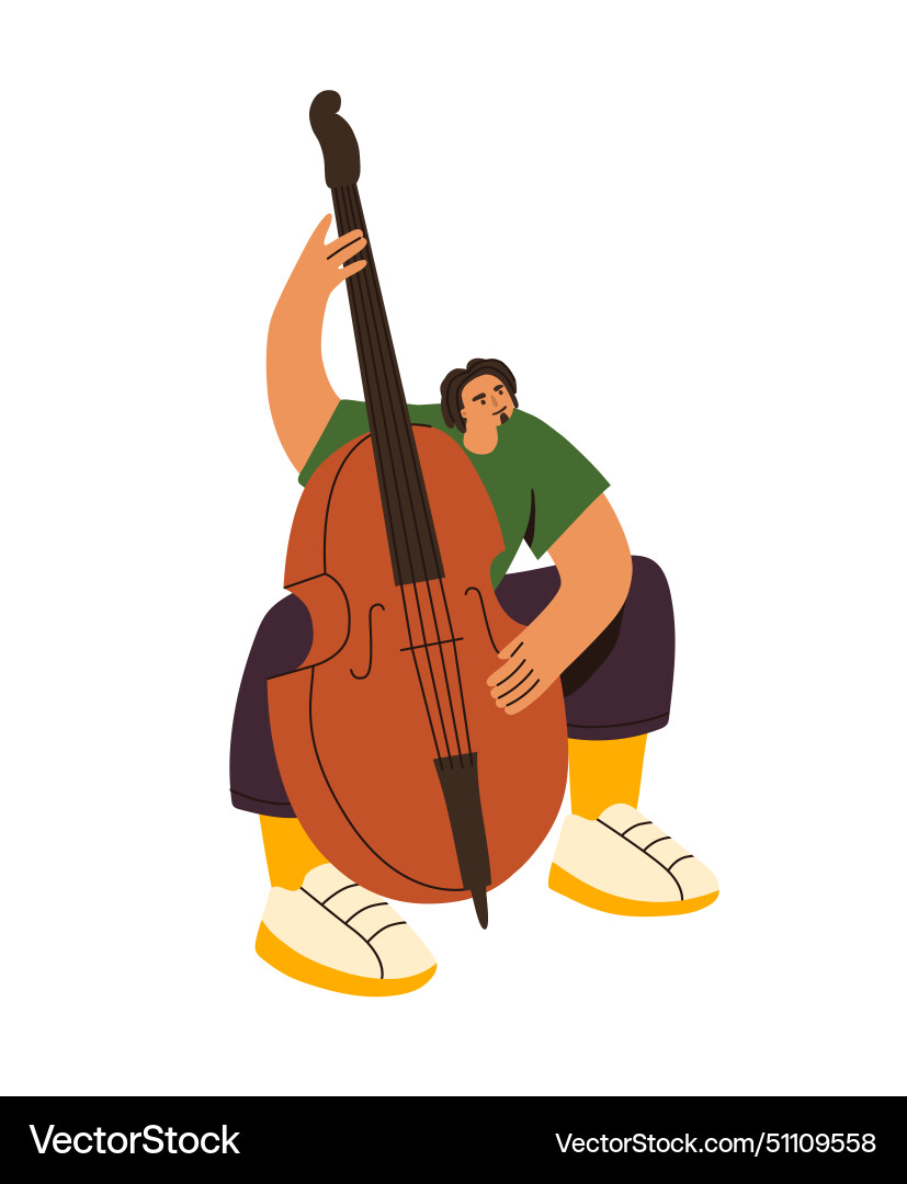 Professional double bass player performs with live