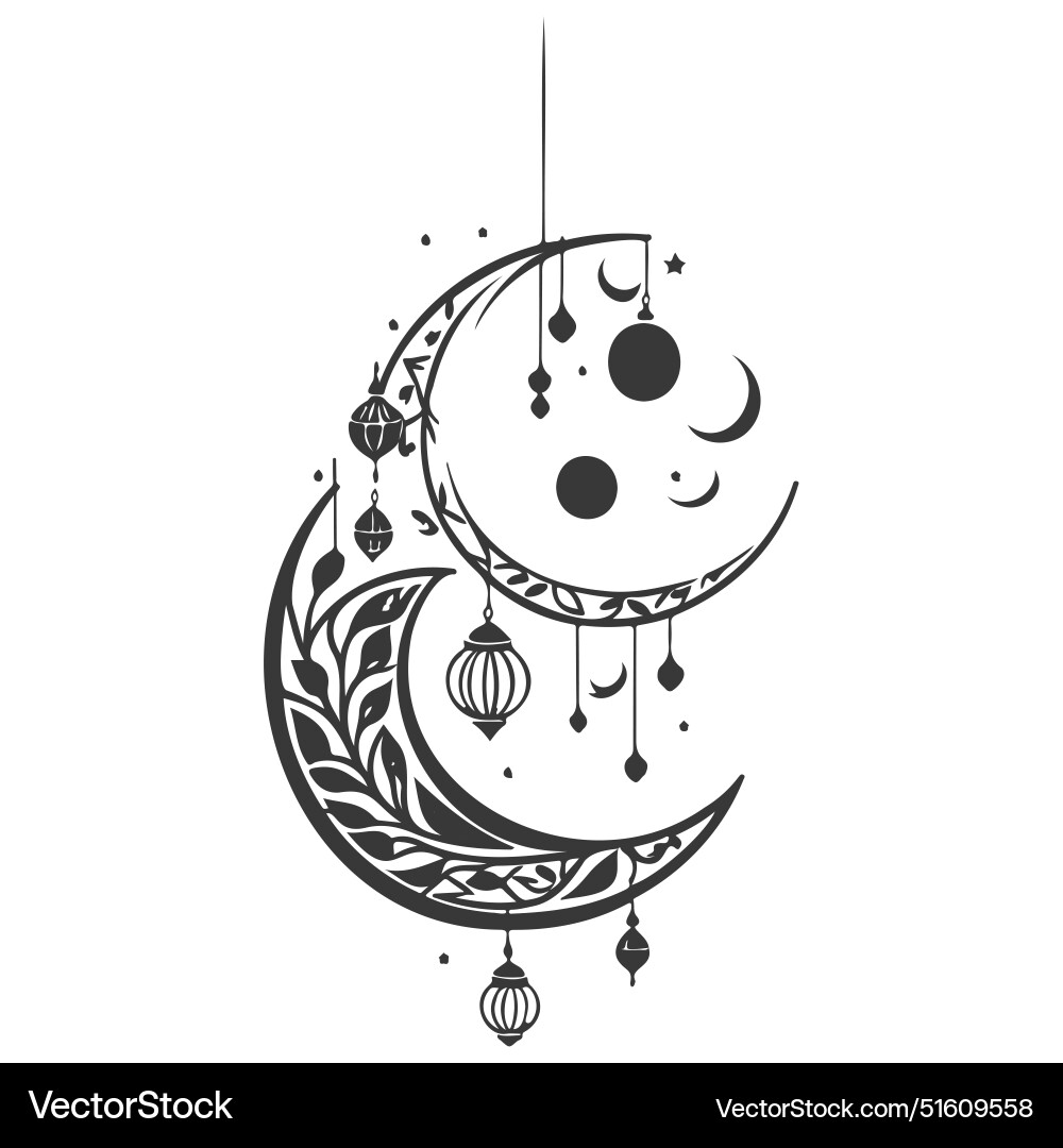 Ramadan crescent lantern moon grey Royalty Free Vector Image