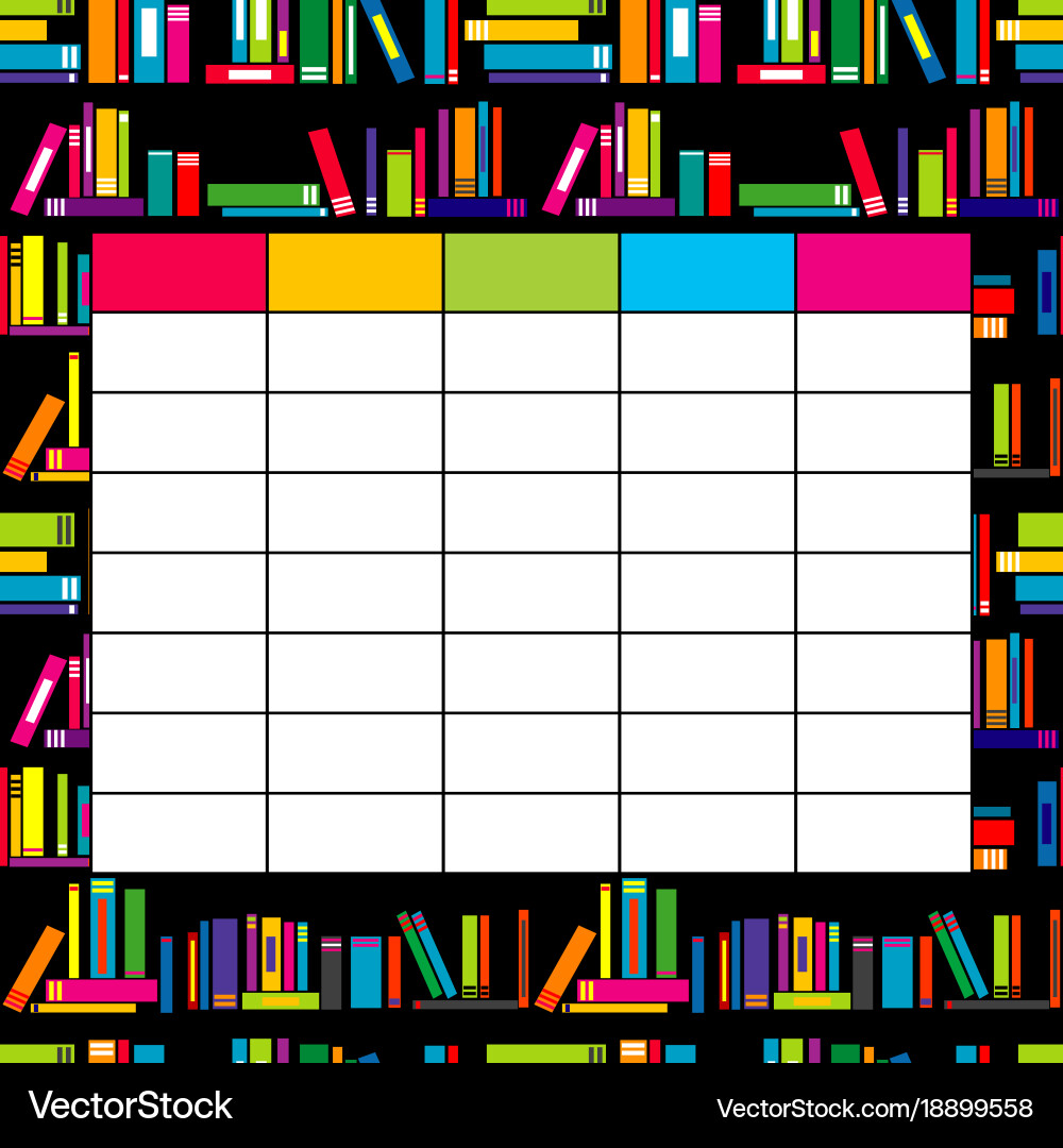 School timetable template with books for students Vector Image