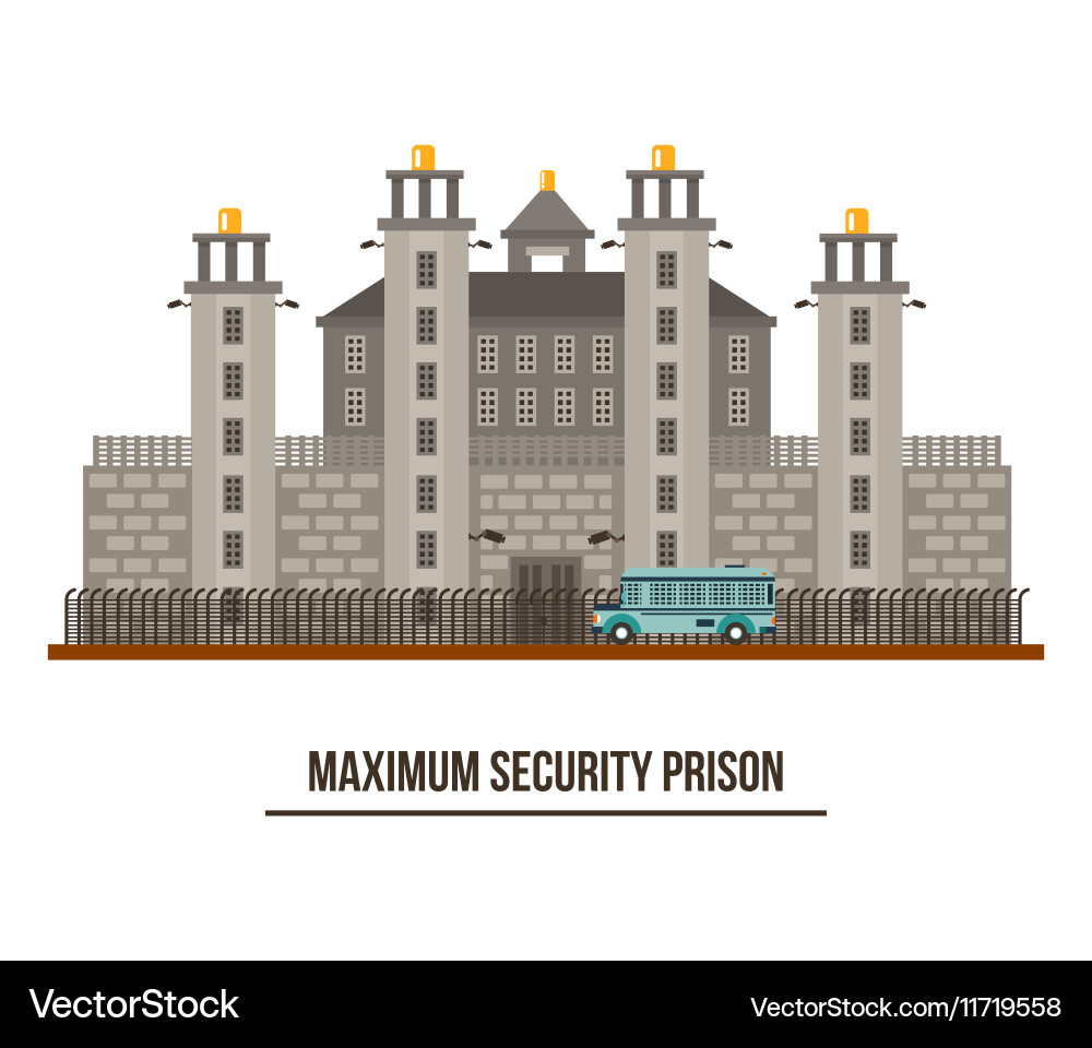 Towers and fence at maximum security prison Vector Image